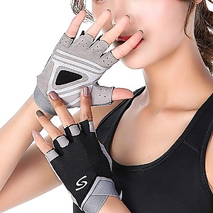 Luwint Women Fingerless Yoga Gloves Non Slip Padded - Barre Pilates Fitness Workout Training Wrist Exercise Accessories (Black, Medium)