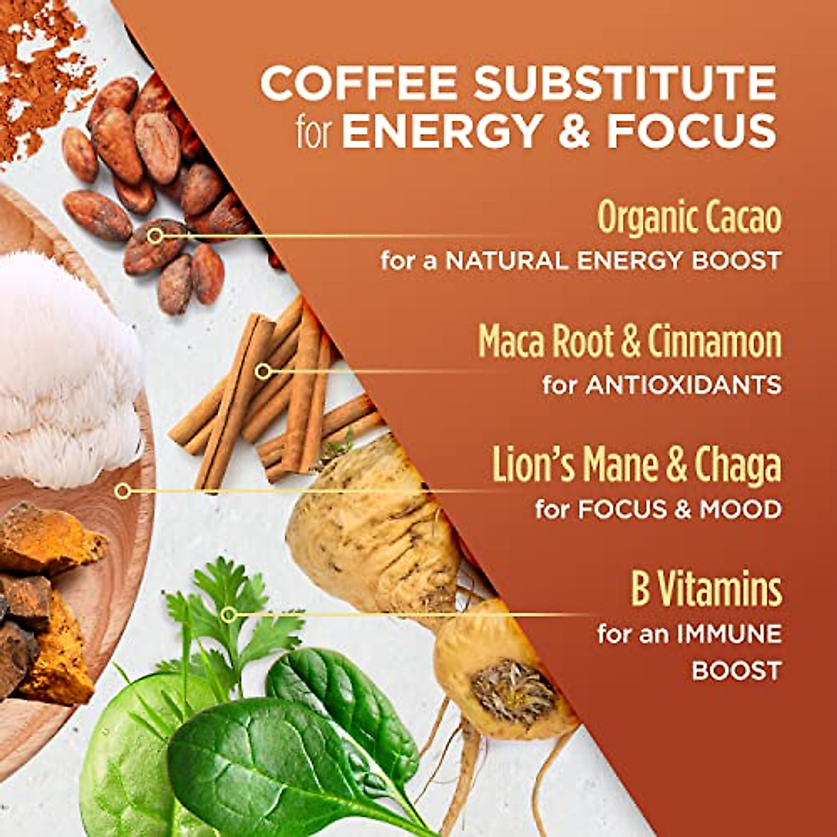 VitaCup Shroom Fuel, Mushroom Based Coffee Alternative Packets, Mushroom Coffee Substitute w/ Cacao, Cinnamon, Chaga, Lions Mane, & Maca for Energy, Immune Support, & Focus, 48 ct