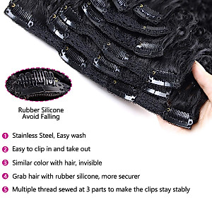 BHF 26 inch Kinky Curly Clip In Hair Extensions, Double Weft Full Head Japanese Heat Resistance Fiber 140g Synthetic Curly Hair Extensions For Women 7pieces (#1B)