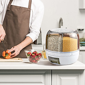 360° Rotating 6 Grid Food Dispenser,Rice Storage Container Waterproof and moisture-proof Dry Grain Food Storage Bucket for Home Kitchen