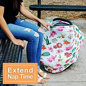 Carseat Canopy - Includes 2 Car Seat Strap Covers - Cactus Breastfeeding Cover, Shopping Cart Cover, Baby Car Seat Cover, Baby Carseat Covers