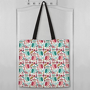 Mularoka Cute Owls Berries Leaves Square Canvas Bag Top Handle Purses Stylish Women Canvas Shoulder Tote Bags Reusable Handbags for Work Travel Picnic Beach Shopping Gym Hiking