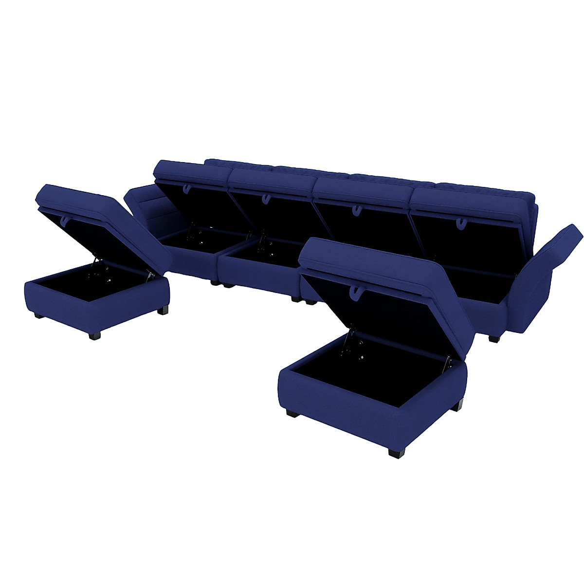 WILLIAMSPACE 110" Sectional Sofa Couch for Living Room, Modern Modular U-Shape Sofa with Storage Seats & Reversible Chaise & Adjustable Armrest, 6 Seat Convertible Sofa for Home Office (Blue)