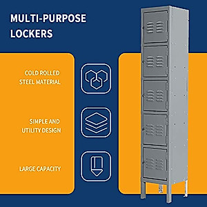 INTERGREAT Metal Locker for School Office Gym Metal Storage Locker Cabinet for Employees Students Steel Locker 5 Tier with 5 Door Gray