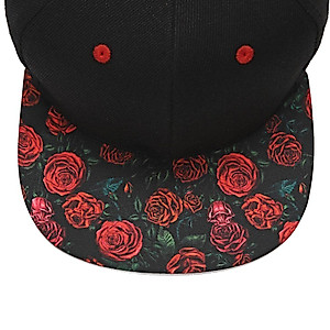Rose Snapback Hats for Men Hat High Top End Hip Hop Hats for Rappers Flat Visor Bill Women's Baseball Caps Adjustable Unisex Black