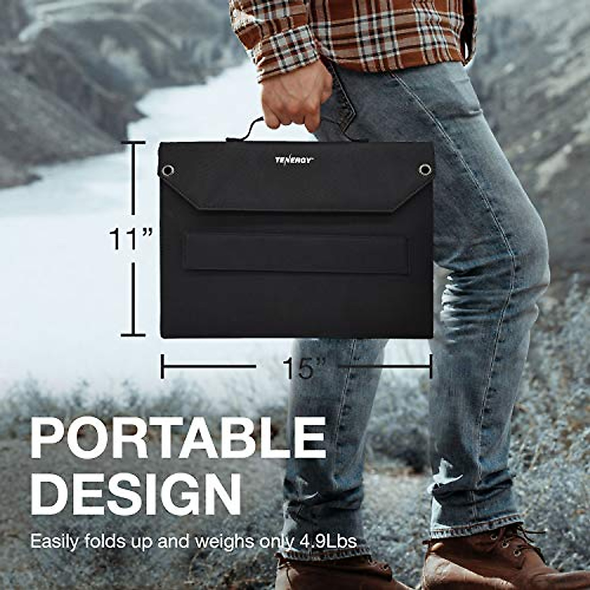 Tenergy Foldable 60W Solar Panel Charger for Camping Power Supply, Portable Power Chargers, and Power Packs, Outputs Includes DC, USB-C, and 2X USB-A Ports