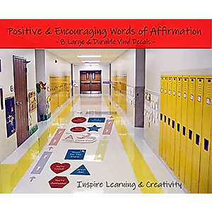 Positive Inspirational and Encouraging Word Affirmations Accessory Kit for School Hallway & Classroom Sensory Pathways (8 Large Decals)