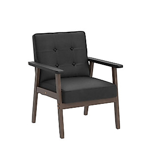 Okeysen Accent Chairs Set of 2, Mid Century Modern Accent Chair, Retro Wood and Leather Armchairs Side Chair, Lounge Reading Comfy Arm Chair for Living Room, Bedroom, Office(Matte Black)