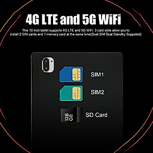 10 Inch Tablet, 4GB 256GB Support 4G Network Night Reading Mode 2.4G 5G WiFi Tablet Front 5MP Rear 8MP US Plug 100-240V for Reading for 11 (US Plug)