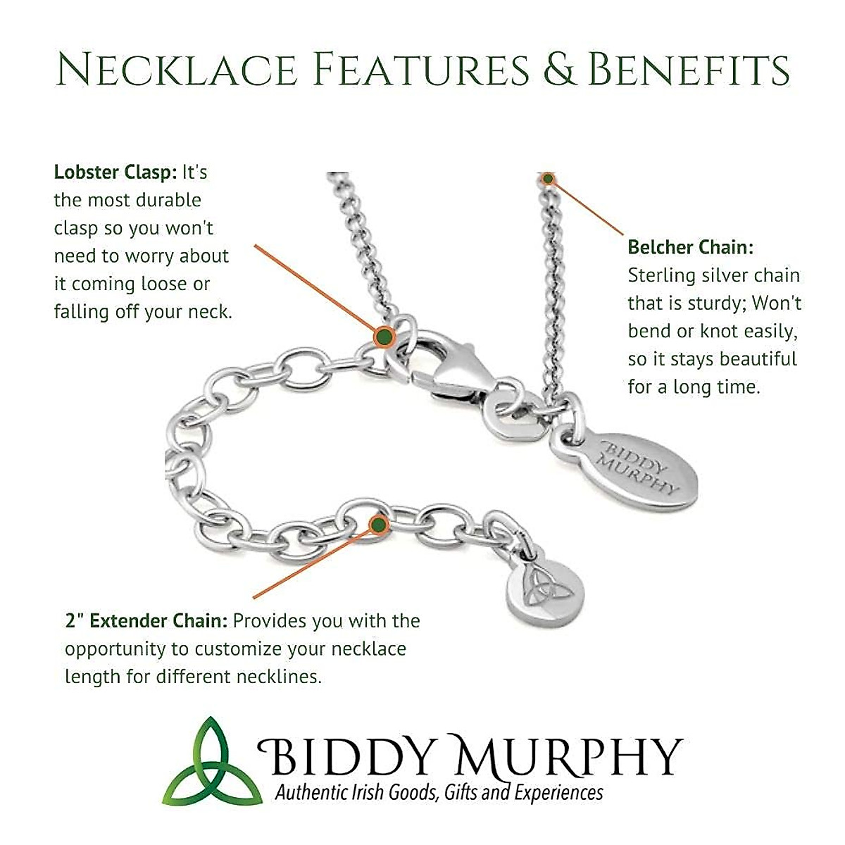 Biddy Murphy 925 Sterling Silver Trinity Celtic Knot Necklace for Women, 7/8" x 5/8" Inch Triquetra Triangle Pendant, Fine Irish Jewelry, 20" Inch with 2” Inch Extension Chain, Made in Ireland