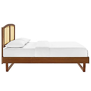 Modway Sierra Cane and Wood Queen Platform Bed with Angular Legs in Walnut