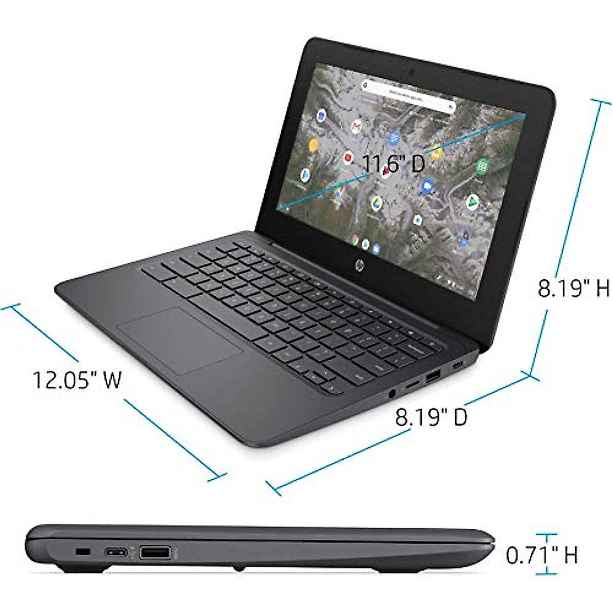 HP Chromebook 11.6 Inch Laptop, Intel Celeron N3350 up to 2.4 GHz, 4GB Memory, 32GB eMMC, WiFi, Bluetooth, Webcam, Chrome OS, Nly MP