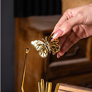 INPROPEXT 6PCS Coffee Spoons with Glass Holder, Small Stainless Steel Gold Round Dessert Spoons, Mini Tea Spoons Set for Fruit, Stirring, Mixing, Sugar, Ice Cream, Cake