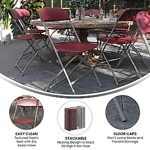 EMMA + OLIVER Set of 2 Plastic Folding Chairs - 650 LB Weight Capacity Lightweight Stackable Folding Chair in Red