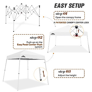 EAGLE PEAK 8x8 Slant Leg Pop-up Canopy Tent Easy One Person Setup Instant Outdoor Beach Canopy Folding Portable Sports Shelter 8x8 Base 6x6 Top (White)