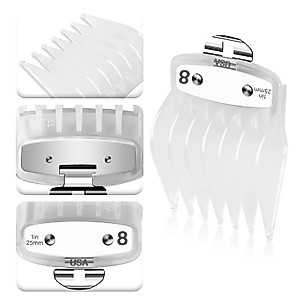 Professional Hair Clipper Guards Guides 10 Pcs Coded Cutting Guides #3170-400- 1/16" to 1" fits for All Wahl Clippers(Transparent-10 pcs)