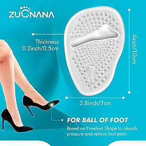 ZUCNANA Ball of Foot Cushions (2 Pairs Gel Shoe Inserts), Heel Inserts for Women, Non Slip Heel Pads, Heel Cushions for Women Foot Pain Relief and Comfort, One Size Fits Any (Clear)