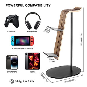 QinCoon Controller and Headset Holder, Aluminum and Wood Gaming Controller & Headphone Stand for PS5 PS4 Xbox One Nintendo Switch, Universal Desk Game Accessories