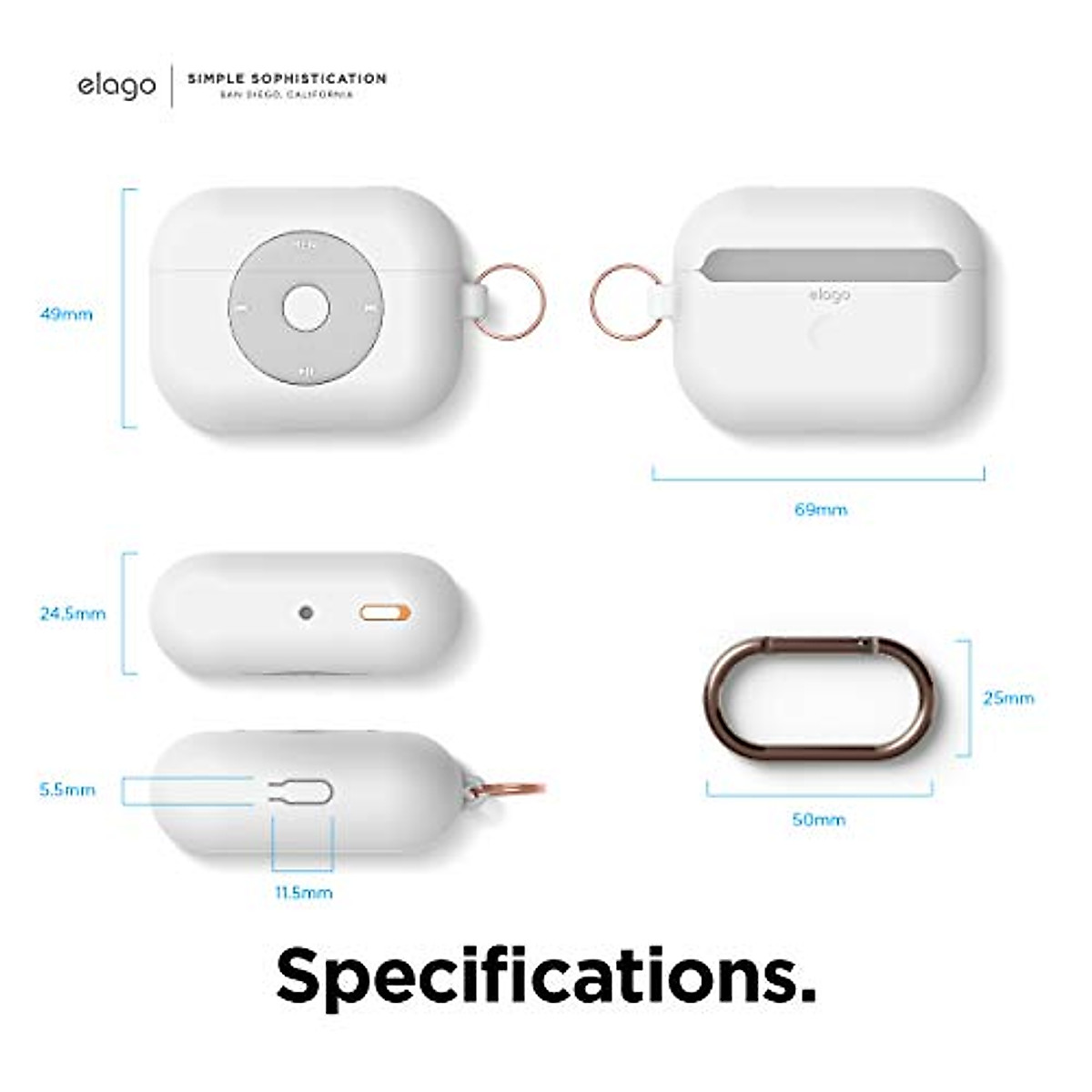 elago AW6 Case Compatible with AirPods Pro Case Cover, Retro Classic Music Player Design Case with Keychain, Durable Silicone, Classic Design [US Patent Registered] (White)