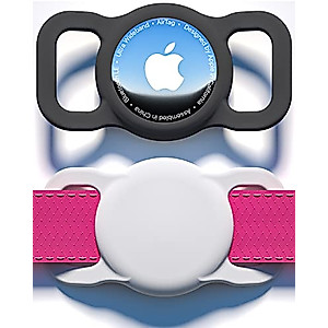 2 Pack Airtag Dog Collar Holder for Apple Tag, Air Tag Dog Collar Siulicone, Airtag Cat Collar, Anti-Lost Air Tag Case Holder Compatible with Cat Dog Collars Charms & Pets Accessories (Black&White)