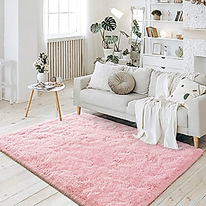 Kimicole Ultra Soft Fluffy Area Rug for Bedroom Living Room Playroom Dorm Room Home Decor, Upgraded Modern Furry Plush Shaggy Rug for Teen Girls Kids 4x6 Feet Pink