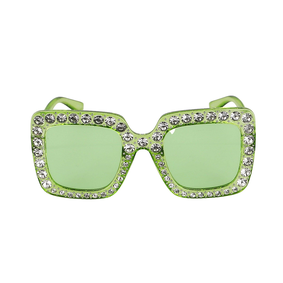 FLAWLESS Oversized Square Frame Bling Rhinestone Crystal Design Sunglasses For Women (Green)