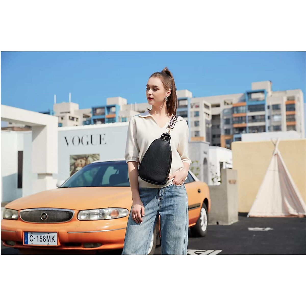 WSRYDJDL Women Chest Bag Sling Bag Small Crossbody PU Leather Satchel Daypack Shoulder backpack for traveling hiking Cycling (Black)