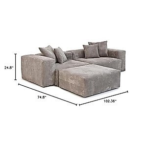 WJShome Modular Sectional Couch Sofa with 4 Pillows, 102" L Shaped Sofa Couch with Chaise Ottomans,Corduroy Fabric Couches (Brown)