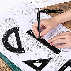Mr. Pen- Professional Geometry Set, 15pcs, Black Geometry Kit for Artists and Students, Geometry Set, Metal Rulers and Compasses, Drawing Tools, Drafting Supplies, Drafting Set, Drafting Tools and Kit