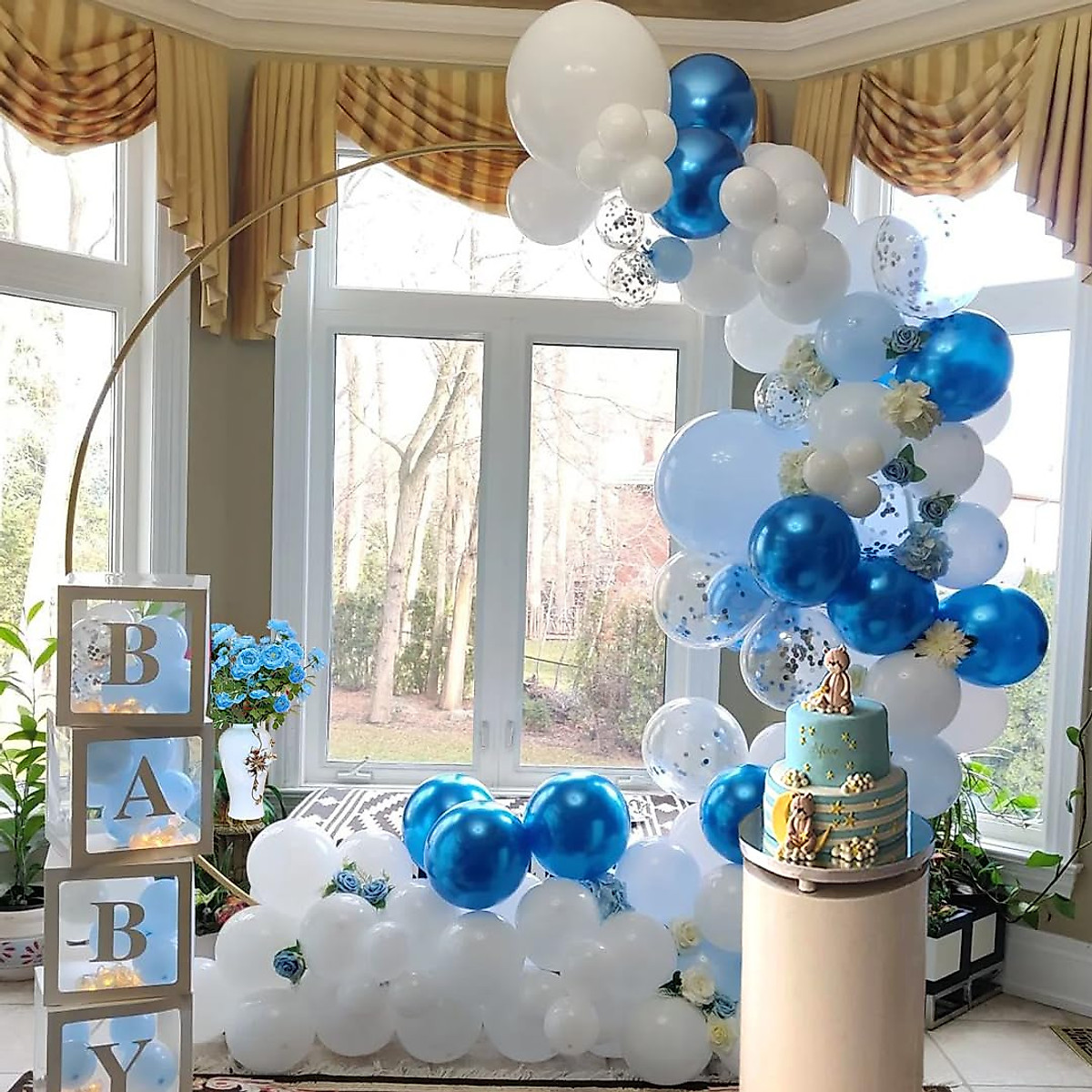 Blue White Balloons Set, 60 Pcs 12 Inch Metallic Chrome Blue Balloons Pearl Blue Balloons Light Blue Balloons Blue White Balloons for Baby Shower, Birthday, Bridal Shower, Wedding Party Decoration