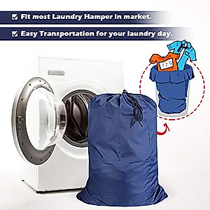UniLiGis Washable Travel Laundry Bag with Drawstring (3 Pack), Large Dirty Clothes Bag Fit a Laundry Basket or Clothes Hamper, Enough to Hold 4 Loads of Laundry,26x39 inches Navy Blue 3