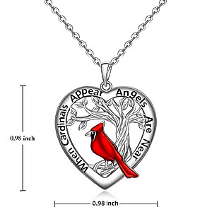 Red Cardinal Necklace for Women Sterling Silver Heart Tree of Life When Cardinal Appear Angels Are Near Necklace Pendant Memorial Bird Jewelry Gifts