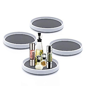 COMELYJEWEL 4pcs/pack Inner 9-inch Lazy Susan Kitchen Pantry Spice Rack Fridge Holder White Grey Non Skid Turntable Cans Cabinet Under Sink Organizer