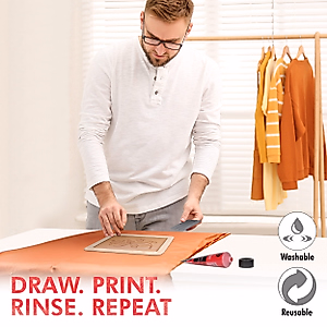 Marabu Screen Printing Kit Set - Screen Print Kit with Reusable Wooden Frame, 1 Screen Printing Squeegee, and 3 x 100ml Ink - Silk Screen Printing Kit for Beginners