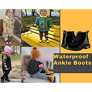 Cixi Maxu E-Commerce.Co.Ltd Girls Boys Rose PU Waterproof Child Ankle Boots,Little Kid, 13M US