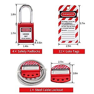 Lockout Tagout - Lock Out Tag Out Kit Safety Padlocks Lockout Hasp Breaker Lockout Ball Valve Lockout Steel Cable Lockout Plug Loto Valve Lockout Kit Loto Tags Lockout Set