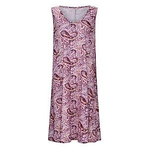 Office Dresses for Women for Work Women Plus Size Boho Casual Printed U Neck Sleeveless Tank Dress Pink