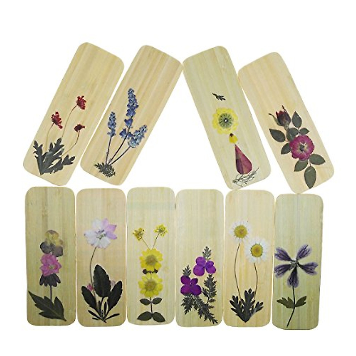 10 Pcs Handmade Bamboo Dried Flowers Chinese Style Bookmarks for Kids School Study Decoration Souvenirs Business Christmas Birthday Gift