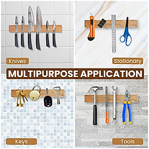 Acacia Wood Stronger Magnetic Knife Holder for Wall (16” x 2” x .78”) - Magnetic Knife Block- Adhesive Knife Magnetic Strip - Easy-to-Install Kitchen Utensil and Holder for Modern Kitchen Knife Holder