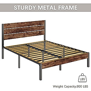 Fluest Queen Bed Frame with Headboard and Footboard, Metal Queen Bed Frame with Under Bed Storage, All-Metal Support System, No Box Spring Needed, Easy Assembly,Rustic Brown