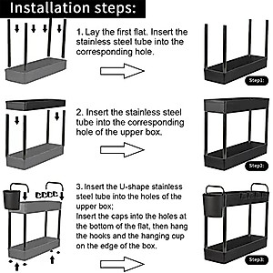 DILUOOU Under Sink Organizer and Storage,2 Tier Bathroom Countertop Organizer, Under Cabinet Organizer Baskets, Under Sink Storage for Bathroom Kitchen with Hooks & Hanging Cup,Black