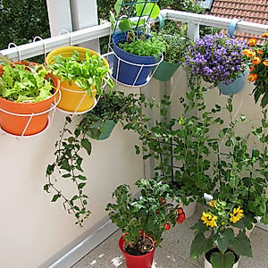 Firlar 2 PCS Hanging Railing Planter, Flower Pot Basket Plant Holder, Iron Art Hanging Baskets Flower Pot Holder, for Patio Balcony Porch Fence Outside and Indoor (8.6 x 4.7 inch)