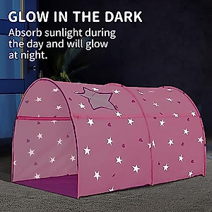 Alvantor Starlight Bed Canopy - Dream Kids Play Tent Playhouse - Privacy Space for Twin Sleeping - Indoor Grow in The Dark Stars - Boys Girls Toddlers - Pop Up Portable Frame - Pink - Patent