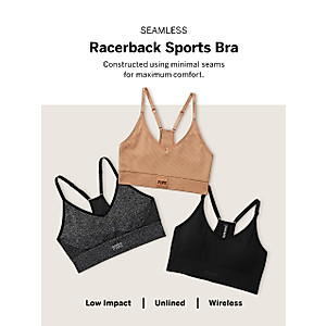 Victoria's Secret Pink Seamless Sports Bra, Low Impact Bras for Women, Racerback, Black (XL)