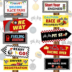 20 Pieces Race Car Party Sign Race Car Party Themed Directional Signs Funny Race Car Sign Car Cutouts Welcome Yard Outdoor Wall Sign Party Supplies Photo Props Backdrop Decoration Party Decor