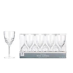 Amscan Premium Clear Crystal Look Plastic Wine Glasses - 8 Pack, Perfect for Parties and Events