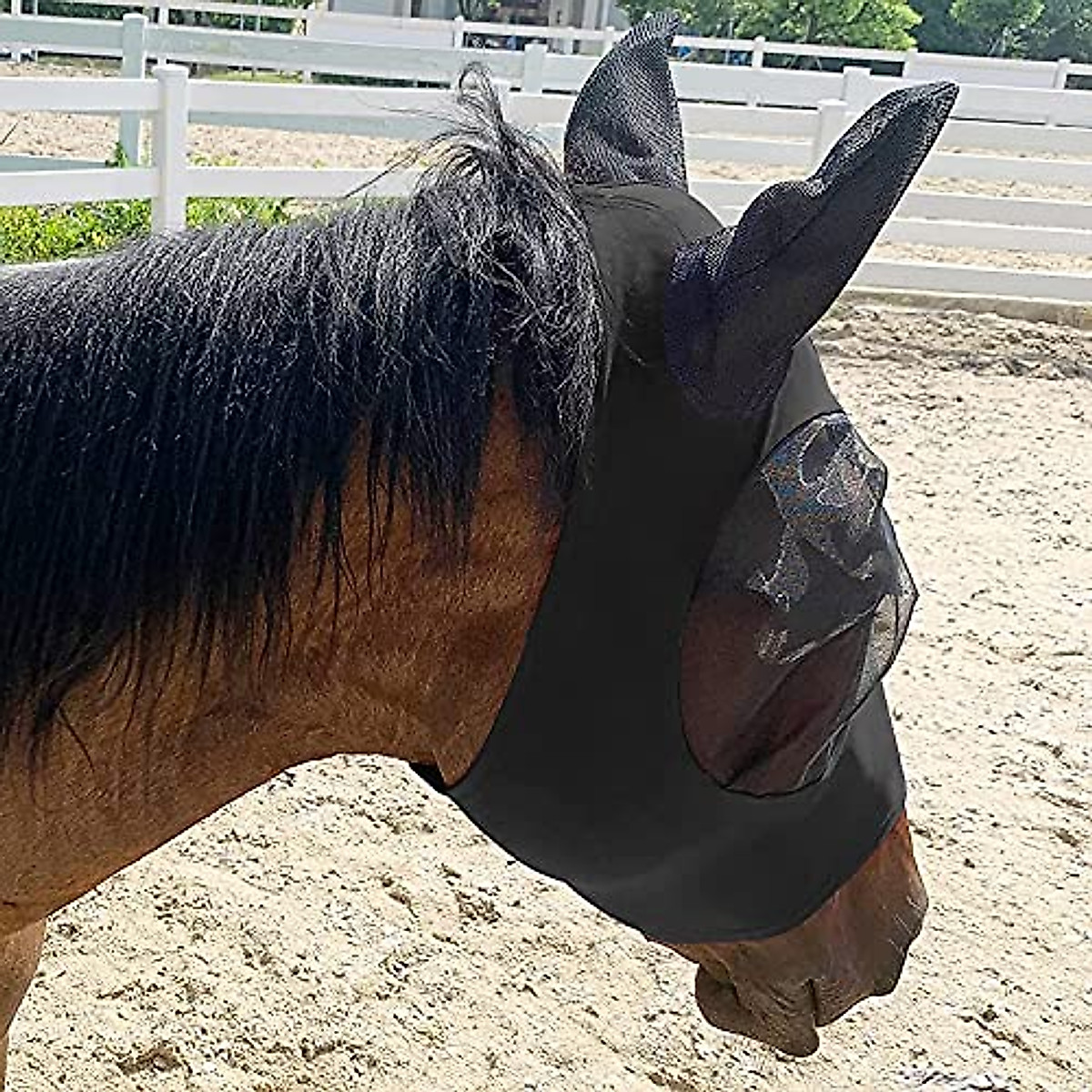 fadumnle Horse Mask, Horse Fly Mask，Horse Mask with Ears,Super Comfort Elasticity Fly Mask with UV Protection for Horse-Checker Board(Black, Blue)
