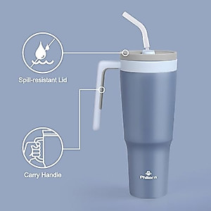 PHILORN 40 oz Tumbler with Handle and Straw Lid, 100% Leak-proof Stainless Steel Tumbler，Large Travel Water Mug Vacuum Insulated Spill Proof for Cold Coffee and Tea - Gifts for Women Men