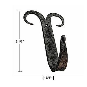 Renovators Supply Bathroom Hooks 5.5 in. Black Wrought Iron Wall Mount Hooks for Hanging Robe, Towel, Hat, or Jewellery with Mounting Hardware