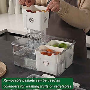 NPXZXC Airtight Fruit Storage Containers with Lids, Fridge Organizer Bins with 4 Removable Baskets, Portable Berry Vegetable Fresh Produce Saver, BPA-Free, Clear